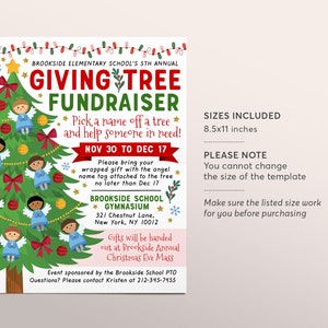 Christmas Giving Tree With Angels Fundraiser Flyer Editable Template ...