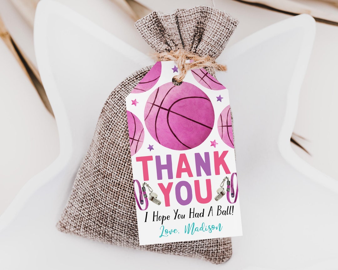 Basketball Birthday Party Favor Tags Editable Template, Girl Pink ...