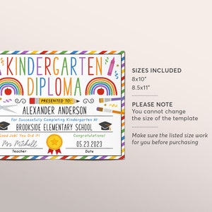 Kindergarten Graduation Diploma Editable Template, Kindergarten ...