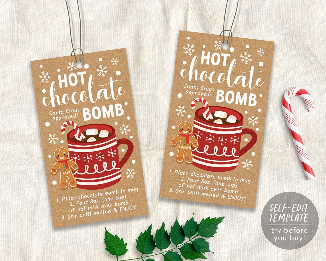 Editable Hot Chocolate Bomb Tags Template Hot Cocoa Bomb - Etsy