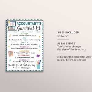Accountant Survival Kit Gift Tags Editable Template, CPA Accounting ...