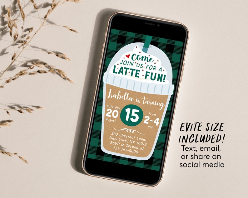 Coffee Birthday Invitation Editable Template Latte Fun - Etsy
