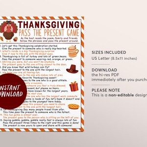 Thanksgiving Pass the Present Game, Pass the Gift Party Activity for ...