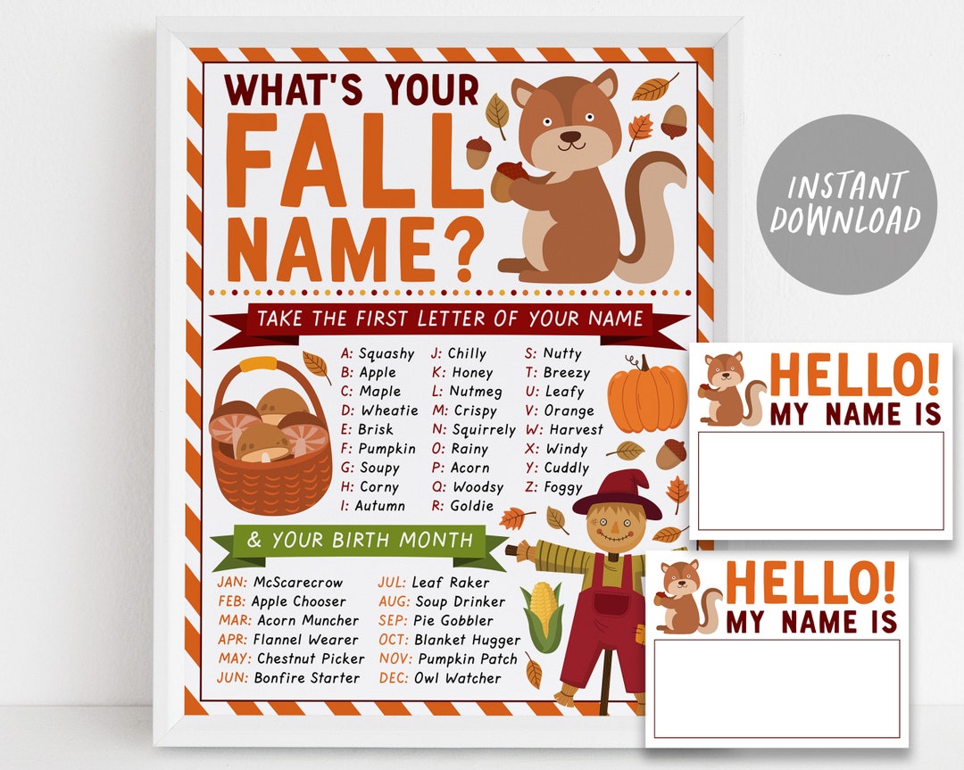 What's Your Fall Name Game With Name Tags and Sign, Fall Party Activity ...