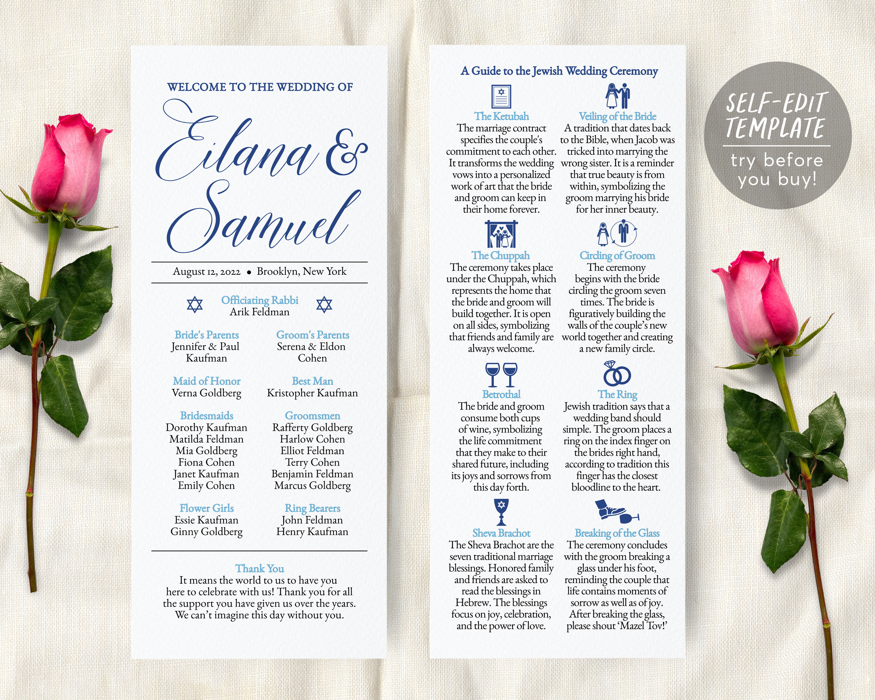 Jewish Wedding Ceremony Program Sample