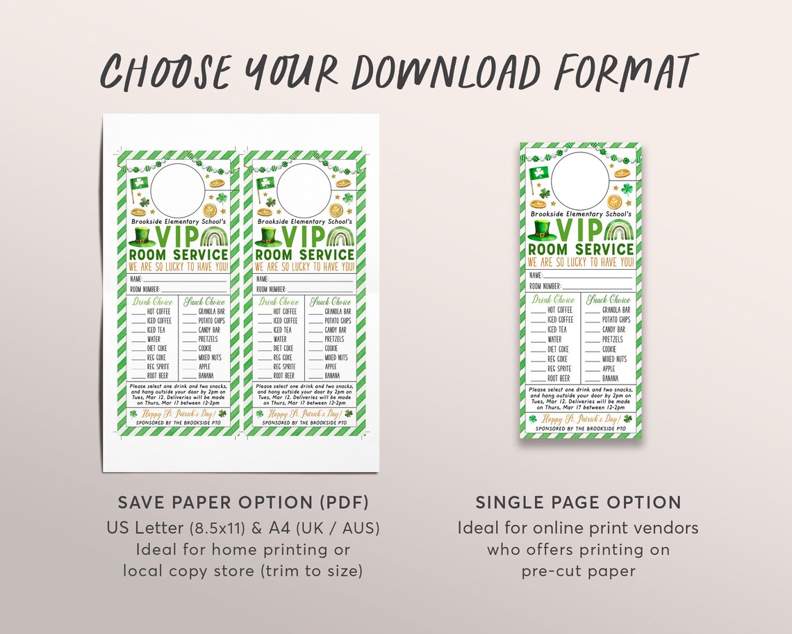 St Patricks Day VIP Room Service Door Hanger Editable Template, Saint ...