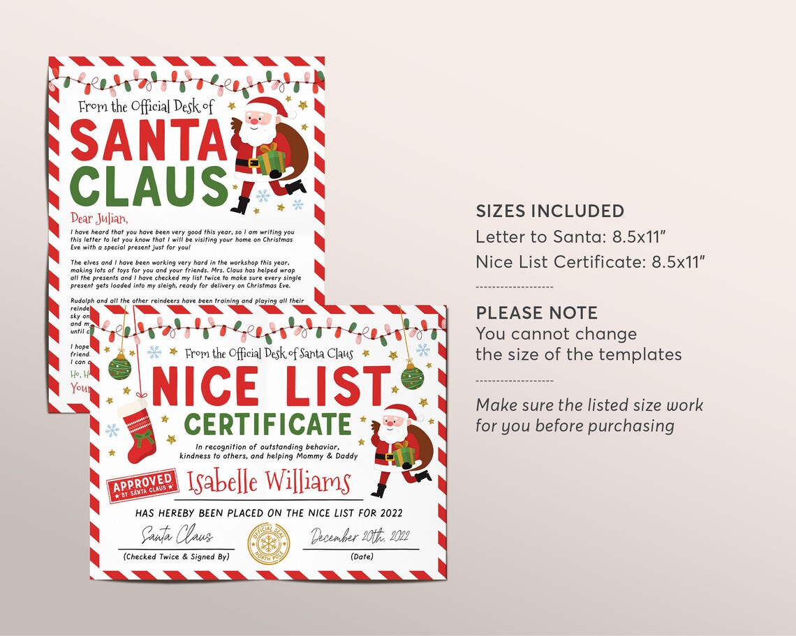BUNDLE Approved Letter From Santa Santa's Nice List - Etsy