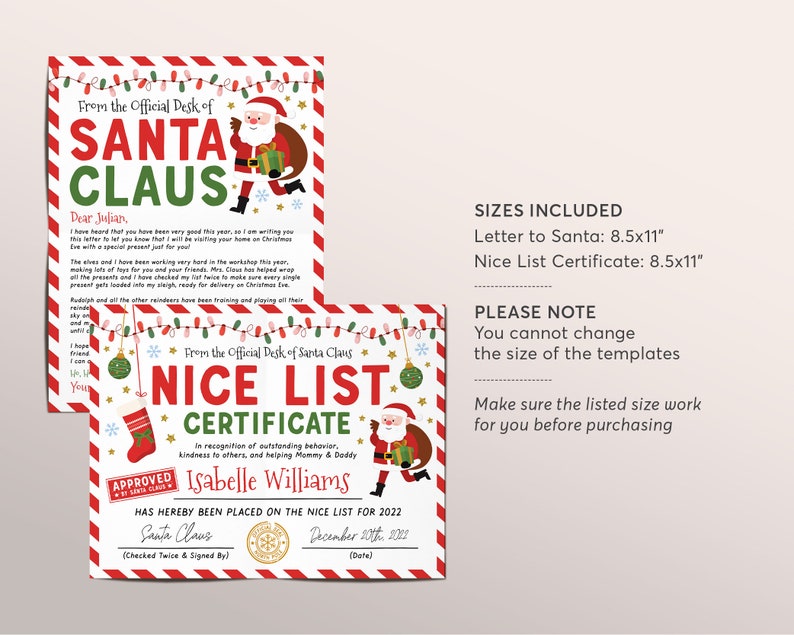 BUNDLE Approved Letter From Santa Santa's Nice List - Etsy