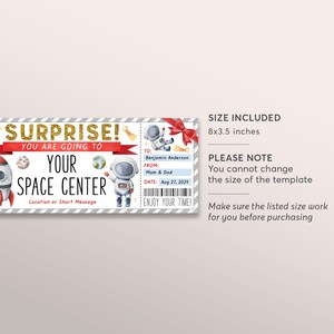 Space Center Surprise Trip Ticket Editable Template, Space Museum Gift ...