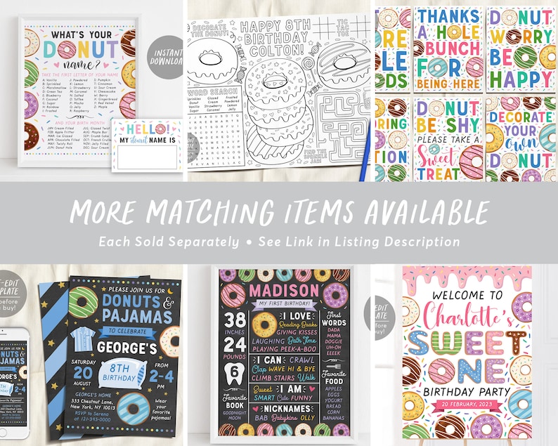 Donut Name Sign Chalkboard, Girl Donut Birthday Game Poster, Whats Your ...