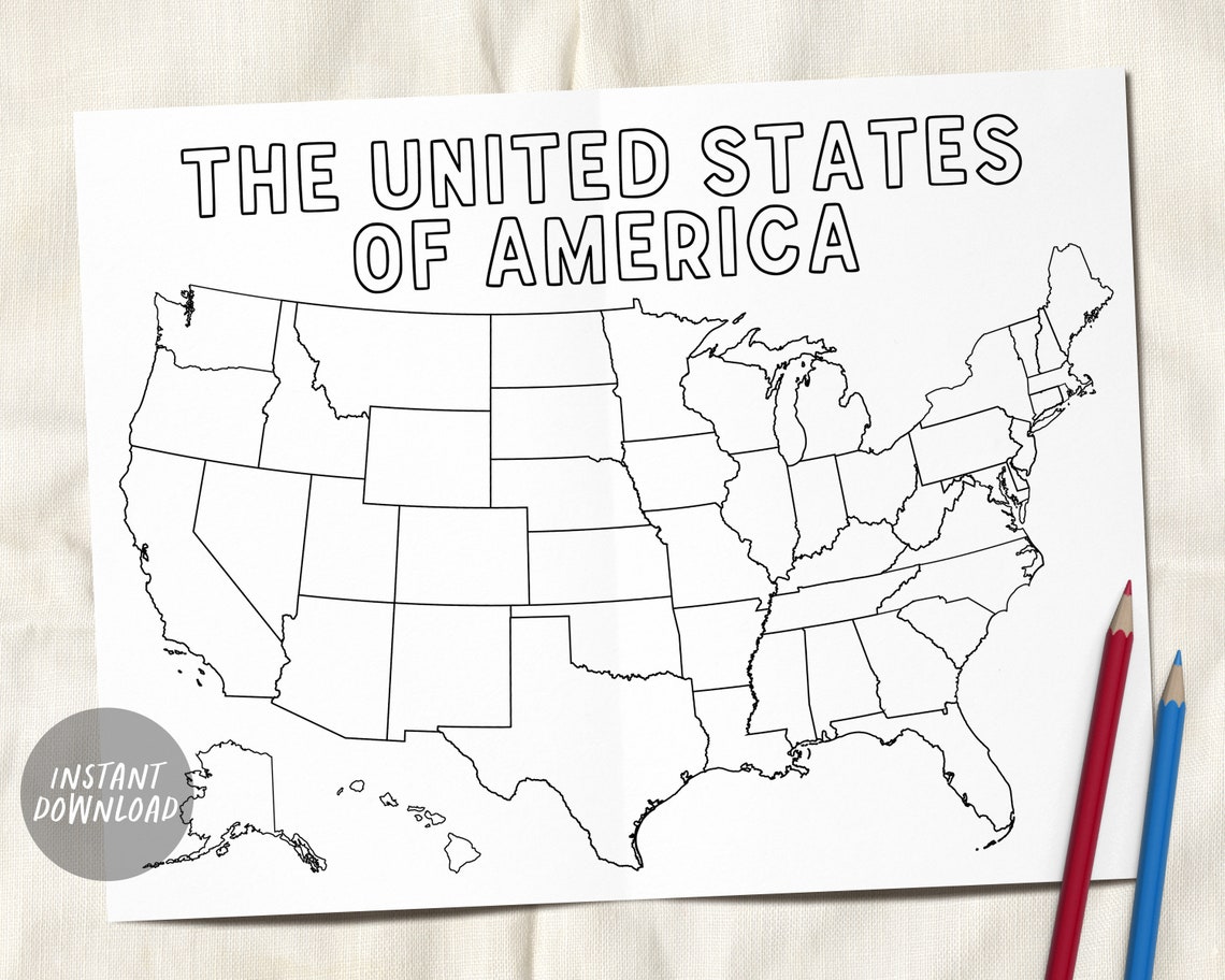 United States Map Coloring Page, States Classroom Coloring Sheet ...