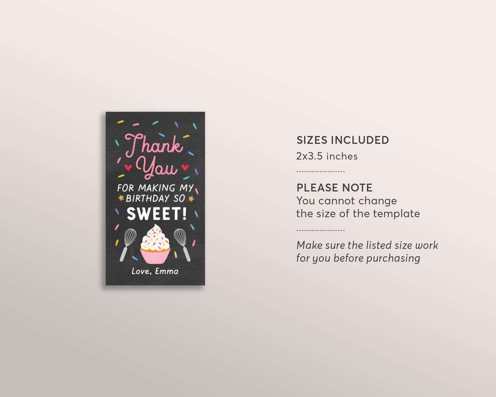 Editable Cupcake Favor Tag Template, Baking Birthday Thank You Tags ...