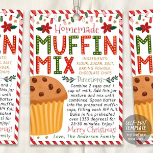 Muffin Mix Recipe Christmas Gift Tag Editable Template, Holiday Brunch ...