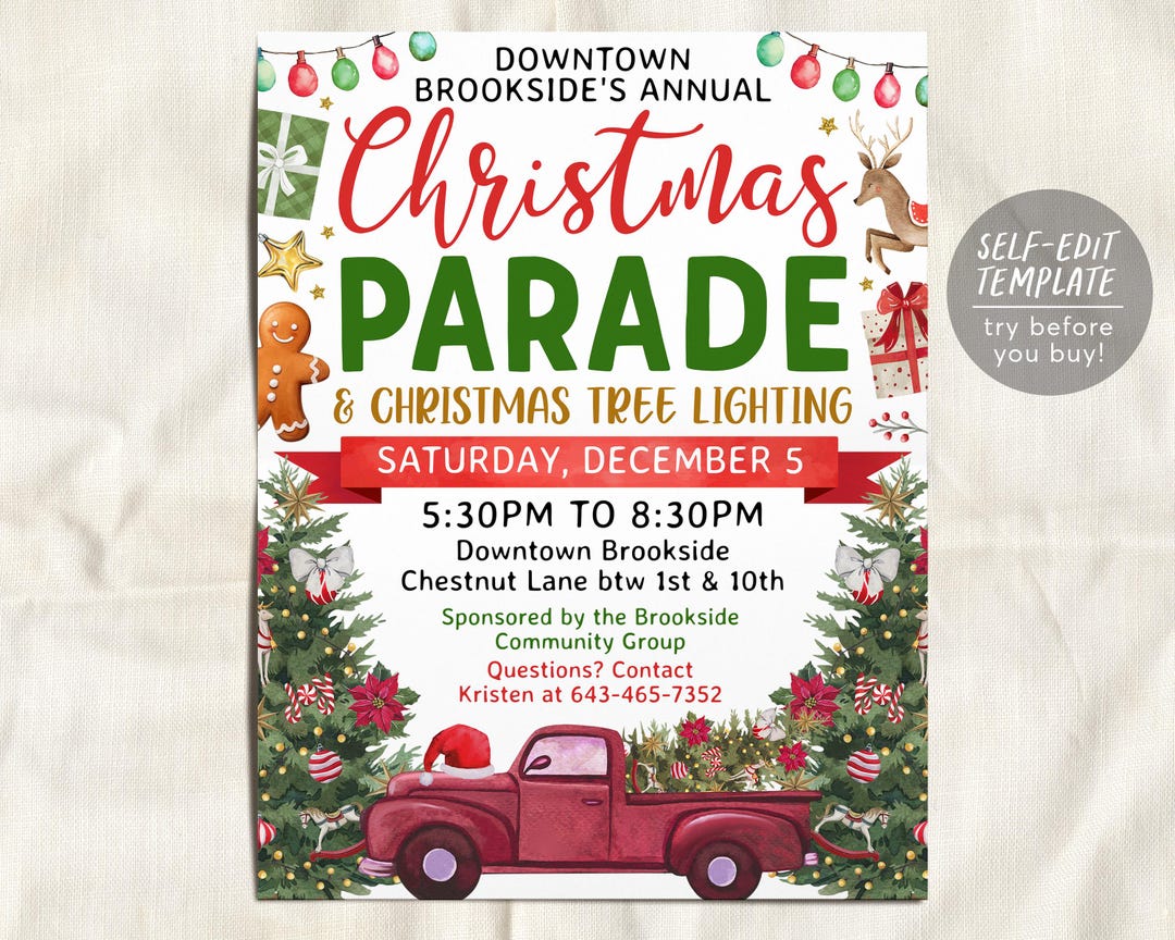 Christmas Parade Flyer Editable Template, Holiday Parade Flyer, Winter ...