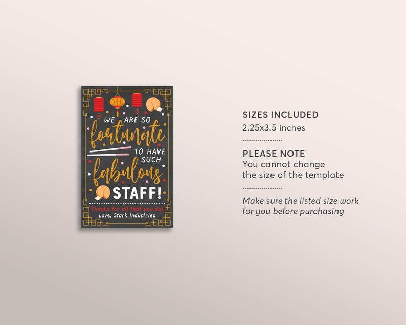 Fortune Cookie Thank You Gift Tags Editable Template, Fabulous Staff ...