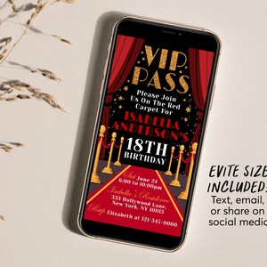 VIP Pass Birthday Invitation Editable Template, Hollywood Red Carpet ...