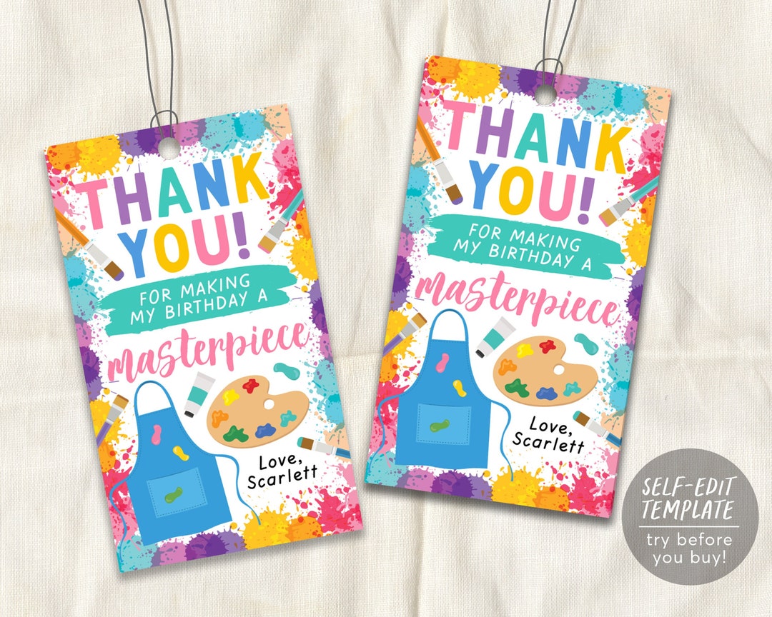 Art Party Thank You Tags Editable Template, Painting Party Birthday ...