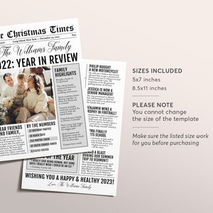 Mini 5x7 Christmas Family Newspaper Editable Template, Year in Review ...