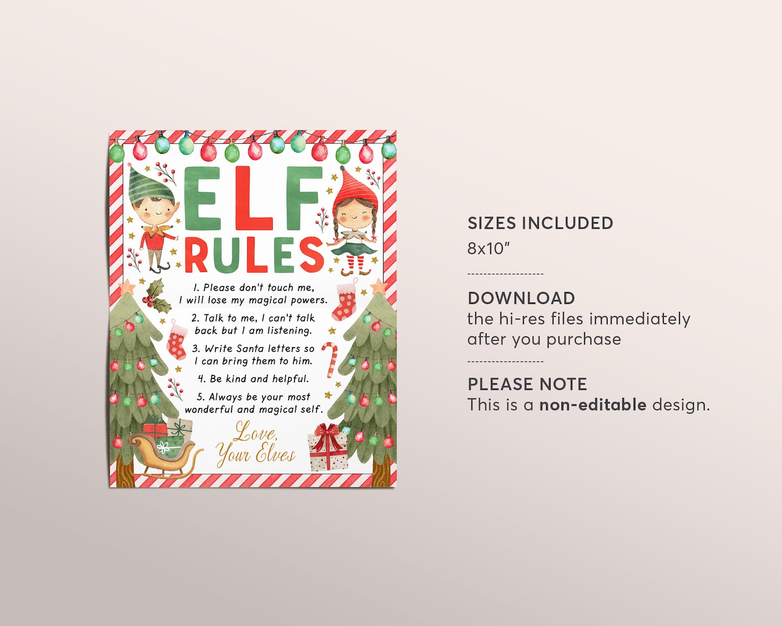 Elf Rules Sign, Elf Rules to Follow, Elf Do Not Touch Me Arrival ...