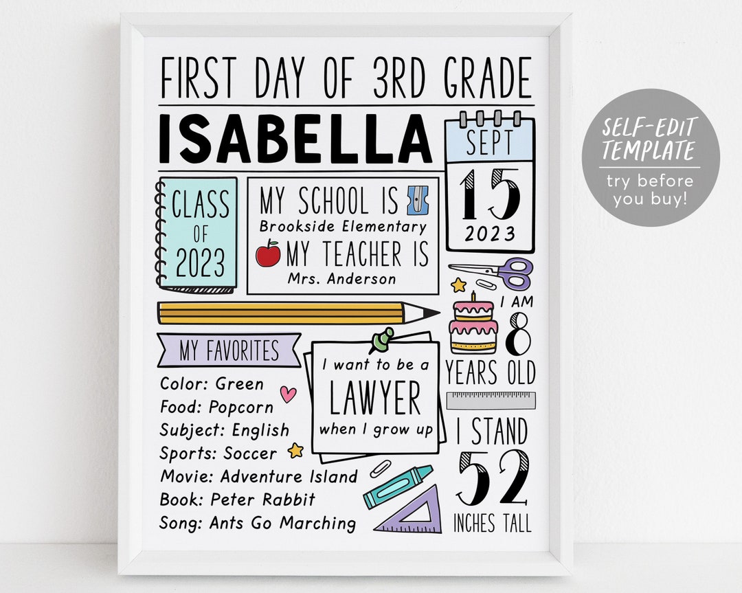 First or Last Day of School Sign Editable Template, First Day of ...