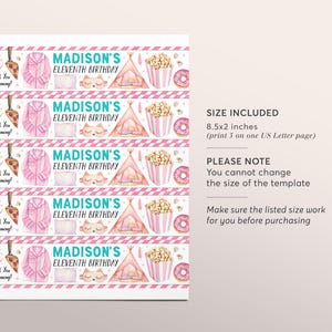 Sleepover Birthday Party Water Bottle Labels Editable Template, Girl ...