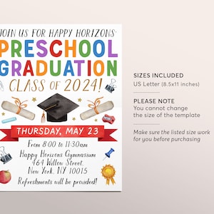 Preschool Graduation Invitation Flyer Editable Template, Pre-k ...