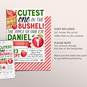 Fall Apple First Birthday Invitation Editable Template, Kids Unisex ...