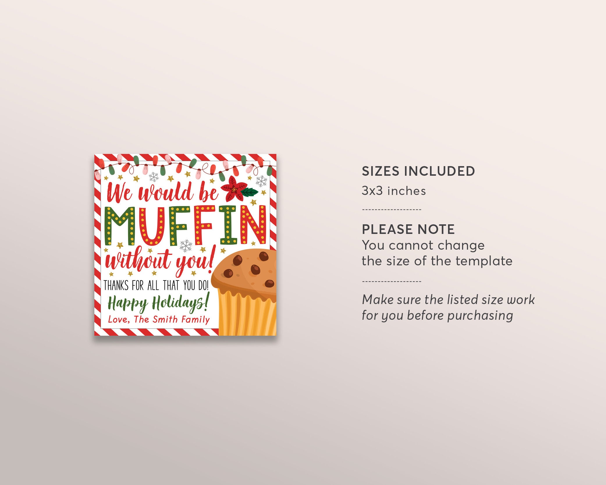 Christmas Muffin Gift Tags Editable Template, We Would Be Muffin ...