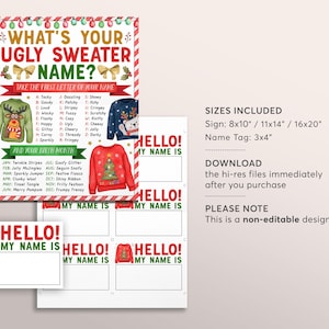 What's Your Ugly Sweater Name Game, Christmas Ugly Sweater Party Game ...