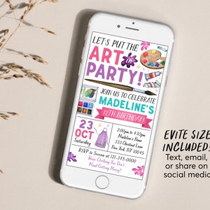 Art Birthday Party Invitation Editable Template, Art and Craft Party ...