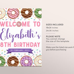 Donut Welcome Sign Girl Donut Party Editable Template, Birthday Party ...