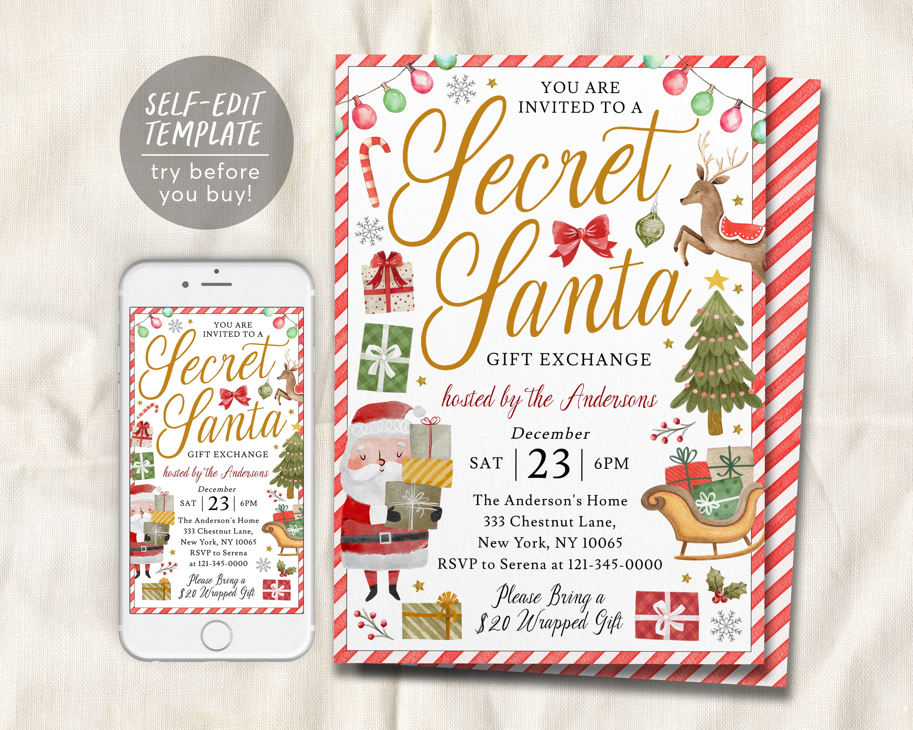 Secret Santa BUNDLE Kit Printable Editable Template, Secret Santa ...