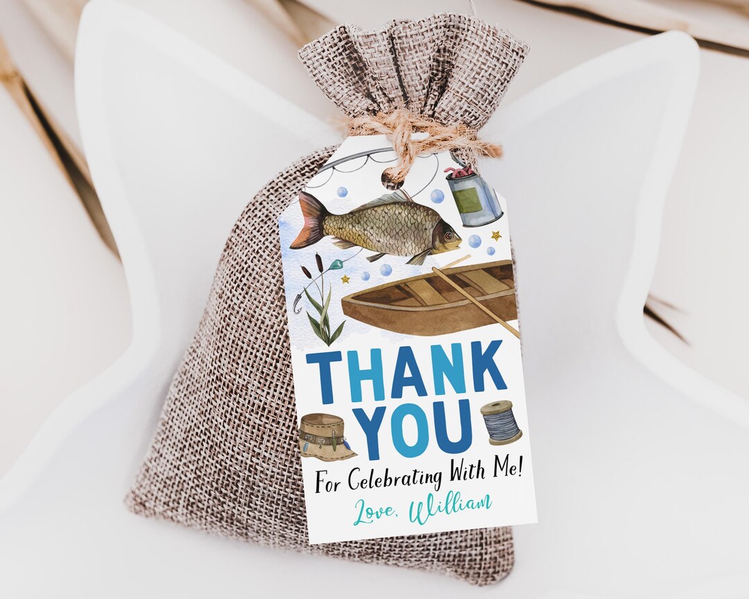 Fishing Birthday Party Favor Tags Editable Template, Boy Reeling in A ...