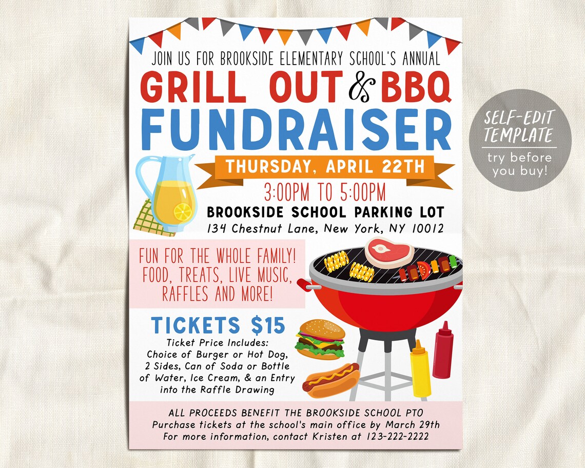 BBQ Grill Out Flyer Editable Template, Family Picnic Barbecue Barbeque ...
