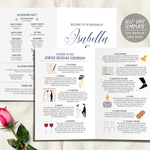 Jewish Wedding Program Infographic, Bifold Program, Editable Ceremony ...