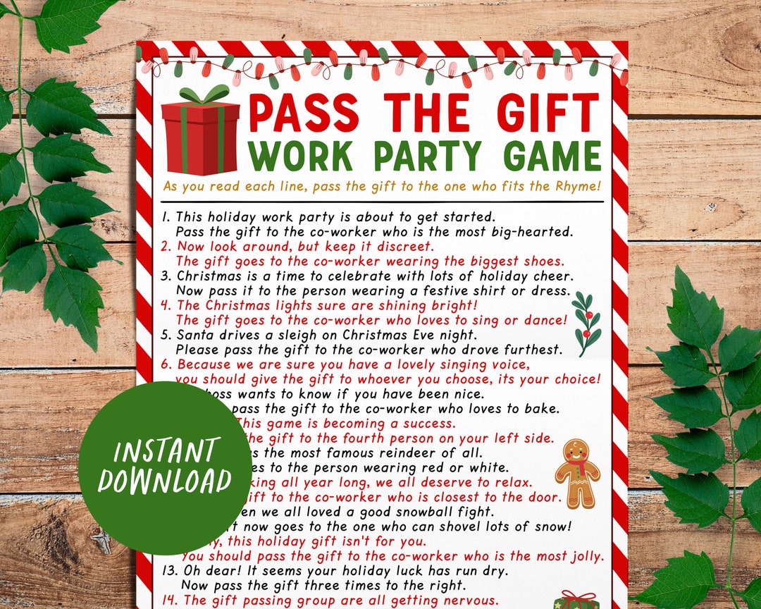 Pass the Gift Work Party Game Printable, Christmas Holiday Pass the ...
