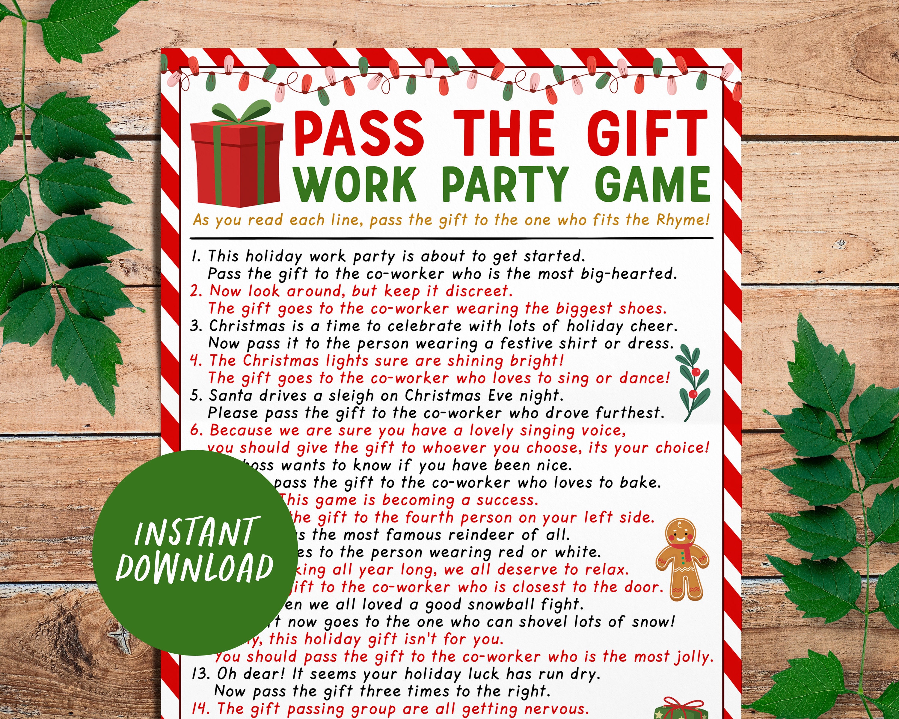 Pass the Gift Work Party Game Printable, Christmas Holiday Pass the ...