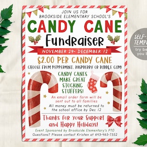 Christmas Candy Cane Fundraiser Flyer Editable Template, Holiday ...