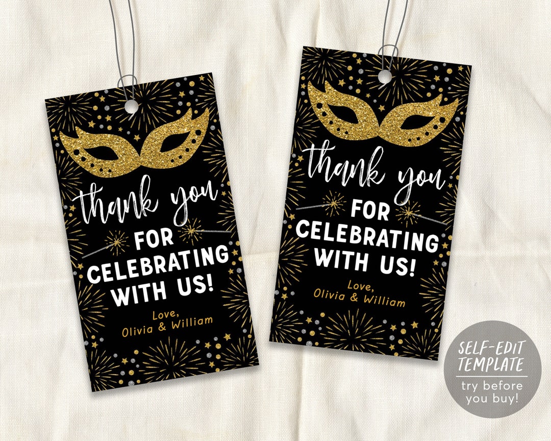 Masquerade Favor Tags Editable Template, Engagement Party Rehearsal ...
