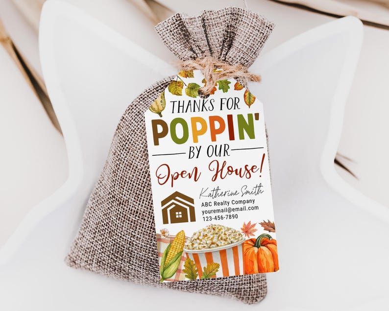 Fall Realtor Popcorn Pop by Tag Editable Template, Thank You for ...