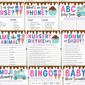 Ice Cream Baby Shower Games Bundle Editable Template, 12 Games Ice ...