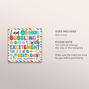 Bubbling With Excitement Birthday Party Favor Tags Editable Template ...