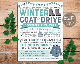 Winter Coat Drive Sign Template School Coat (Download Now) - Etsy