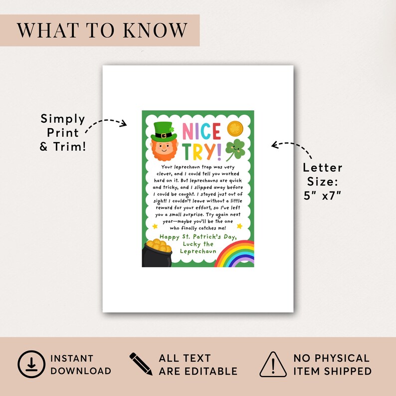 Leprechaun Letter, Leprechaun Trap Note, St Patricks Day Game, Catch A ...