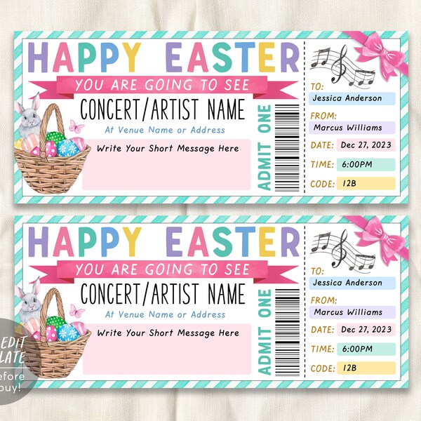 Easter Concert Ticket Template - Etsy