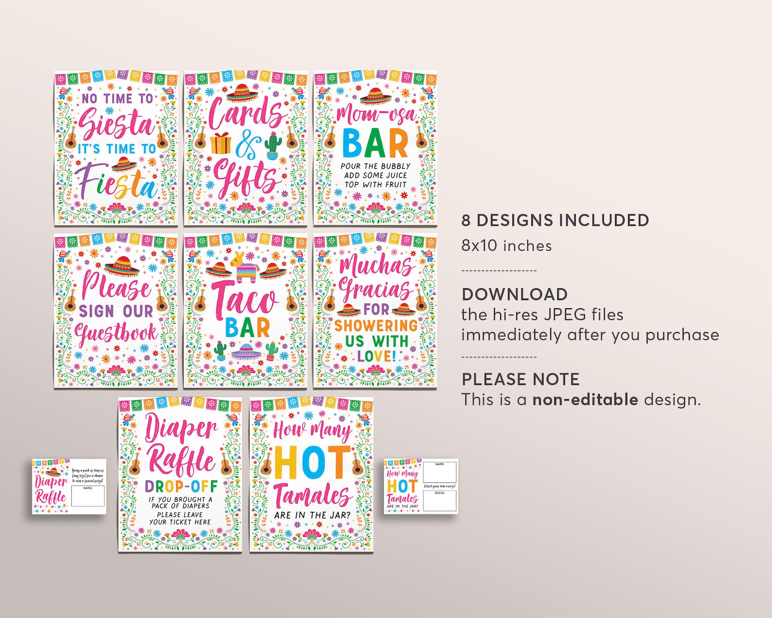 Fiesta Party Signs BUNDLE for Baby Shower, Mexican Theme Diaper Raffle ...