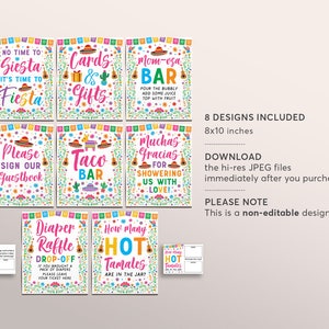 Fiesta Party Signs BUNDLE for Baby Shower, Mexican Theme Diaper Raffle ...