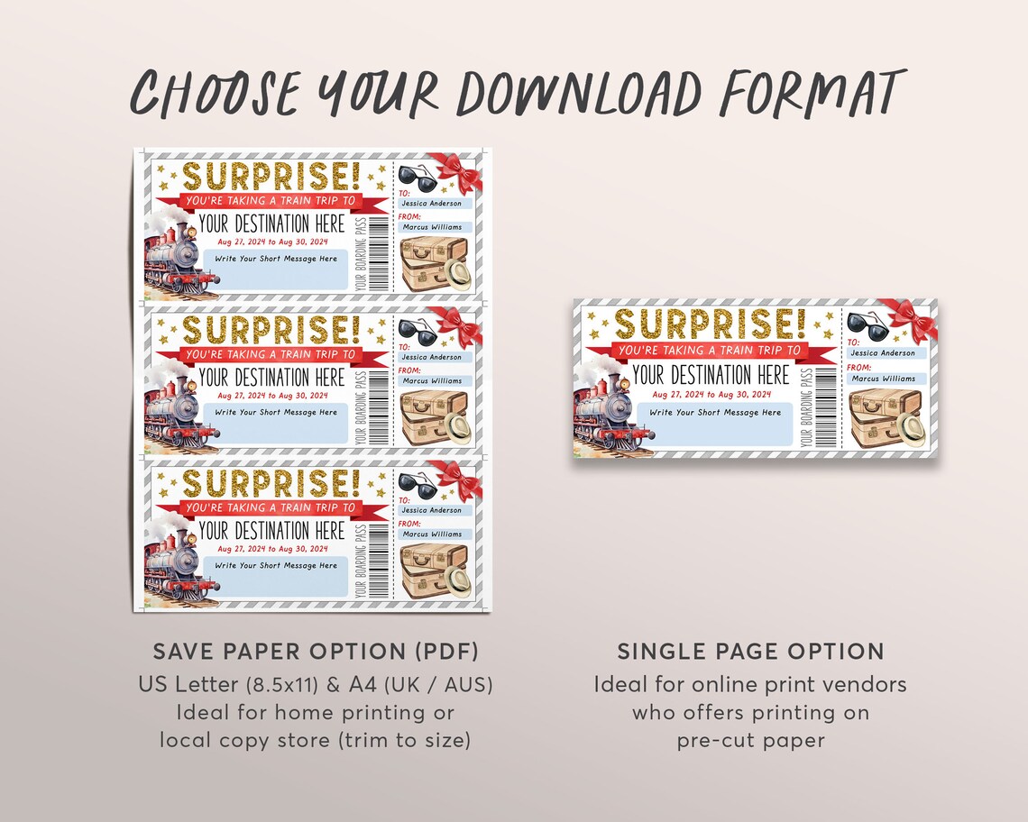 Train Ticket Boarding Pass Editable Template, Surprise Weekend Getaway ...