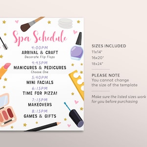 Spa Schedule Sign Editable Template, Spa Party Timeline, Tween Birthday ...