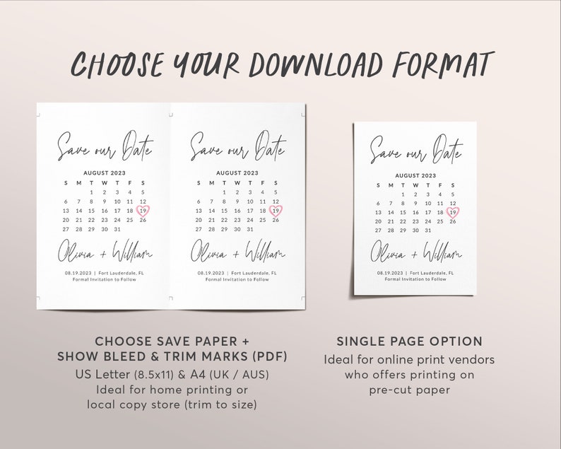 Calendar Save the Date Editable Template Modern Simple - Etsy